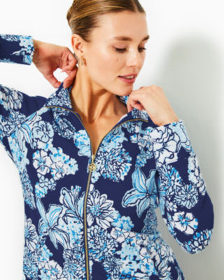 Lilly Pulitzer Upf 50+ Leona Zip-up Jacket In Low Tide Navy Bouquet All ...